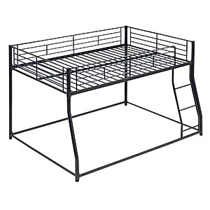 Harper & Bright Designs Full XL Over Queen Bunk Beds, Heavy-Duty Metal Floor Bunk Bed Frame with Ladder for Kids Boys Girls Teens,Black