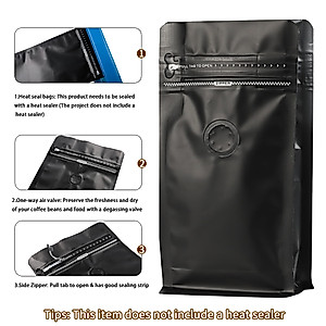 EIOFG Packaging Coffee Bags with Valve(8oz/ 0.5lb, 100PCS), High Barrier Flat Bottom Stand Up for Coffee Bean Storage, Heat Sealable Resealable Bags for Small Business Home, Store (Black)