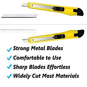 WEKOIL Art Craft Utility Knife Pack 5 Snap off 9mm Cutter with 10 Extra Carbon Steel Blades, Yellow