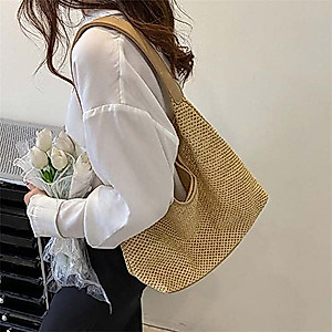 Straw Bag for Women Summer Beach Bag Soft Rattern Woven Tote Bag Large Straw Shoulder Bag for Vacation Casual