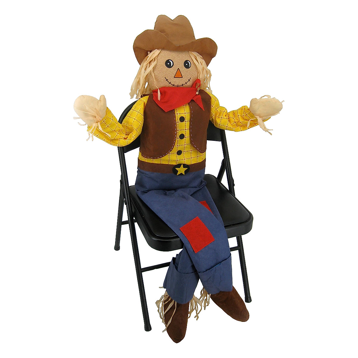 RZ Express Studios 61" Cowboy Scarecrow Western Country Sitting Fall Harvest Decoration
