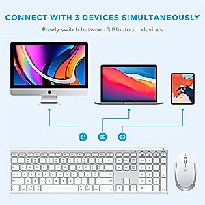 Bluetooth Keyboard Mouse for Mac OS, Ultra Slim Rechargeable Multi-Device Wireless Keyboard Mouse Combo for iMac, MacBook Pro, MacBook Air, iPad