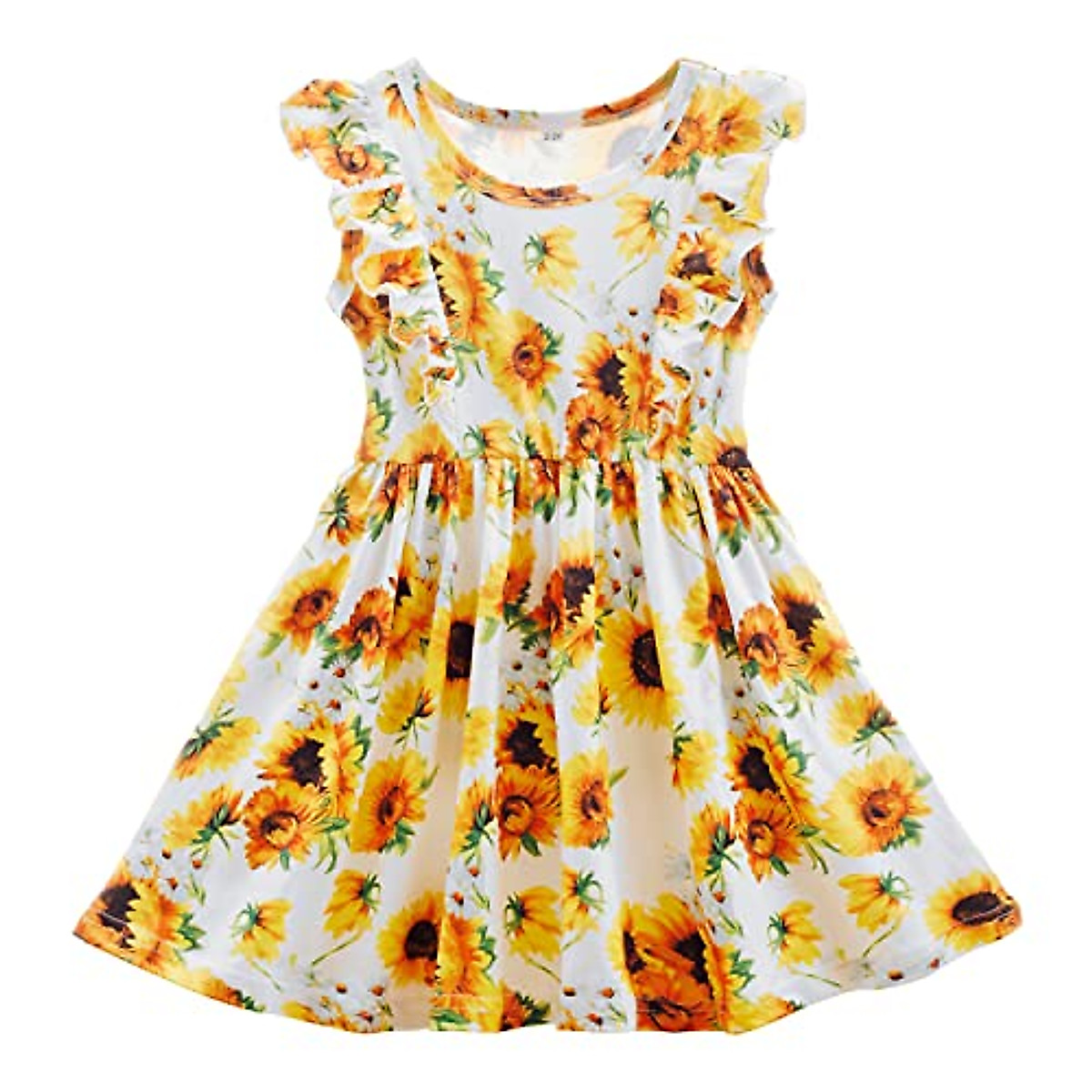 Little Girls Summer Dress Toddler Yellow Sunflower Dresses Ruffled Sleeveless Floral Sundress Baby Boho Holiday Beach Dress Size 6T/1476