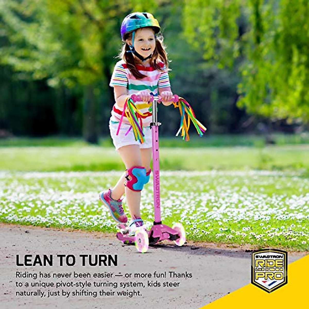 Swagtron K5 3-Wheel Kids Scooter with Light-Up Wheels | Quick Assembly | ASTM-Certified | Height-Adjustable for Boys or Girls Ages 3+ (Blue)