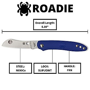 Spyderco Roadie Non-Locking Lightweight Knife with 2.09" N690Co Stainless Steel Blade and Durable Blue FRN Handle - PlainEdge -C189PBL