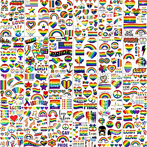 24 Sheets Pride Tattoos Temporary, Rainbow Temporary Tattoos for Women Men Adults, Gay Pride Face Temporary Tattoos Sticker Parades Celebration