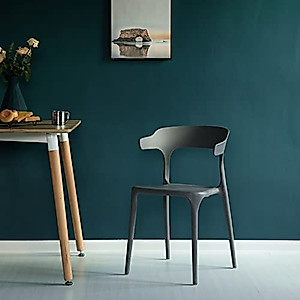 Fabulaxe Modern Plastic Outdoor Dining Chair with Open U Shaped Back, Grey Set of 2