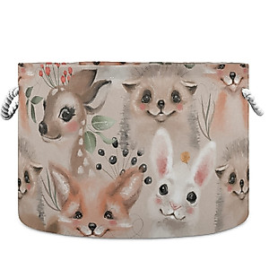 visesunny Deer Bunny Hedgehog Bear Fox Laundry Baskets Fabric Storage Bin Storage Box Collapsible Storage Basket Toy Clothes Shelves Basket for Bathroom,Bedroom,Nursery,Closet,Office
