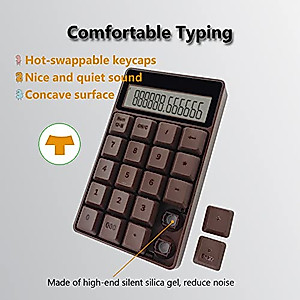 Seaciyan Wireless Number Pad, Ergonomic Cute Mini Portable Digital Keyboard, Cordless External Numeric Keypad with Financial Accounting Calculator (Brown)