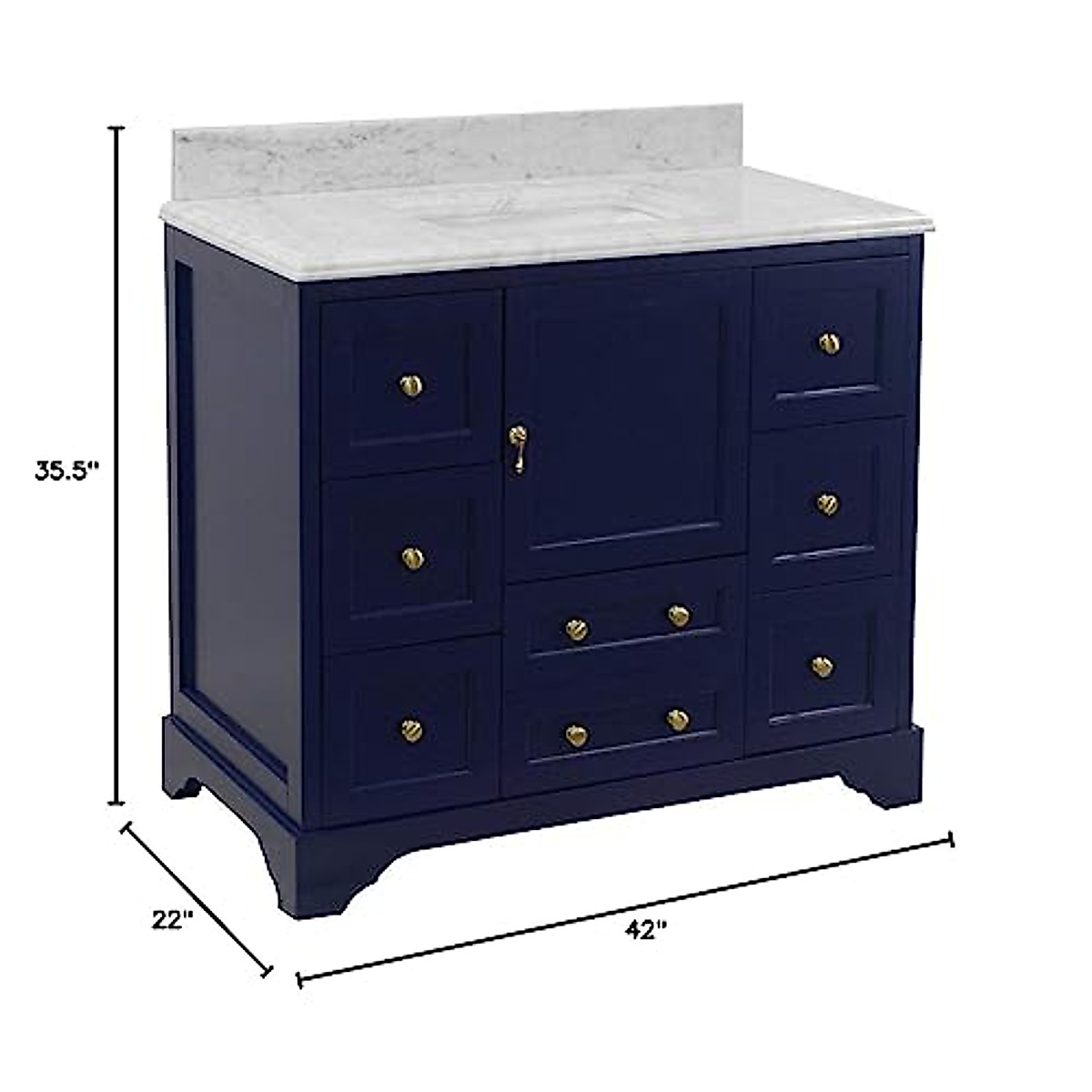 Madison 42-inch Bathroom Vanity (Carrara/Royal Blue): Includes Royal Blue Cabinet with Authentic Italian Carrara Marble Countertop and White Ceramic Sink