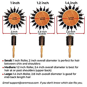 Wood Round Hair Brush with High-Density Boar Bristle for Blow Drying, Straightening, Styling Shoulder or Back Length Hair, Large Round Brush 1.2" Roller, 2.4" with Bristles