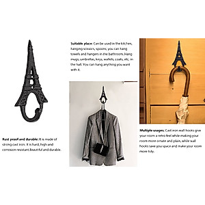 2 Pack Metal Double Hook Cast Iron Bar Decoration Retro Creative Wall Hanging (Eiffel Tower, 8.5×18×3.5cm)