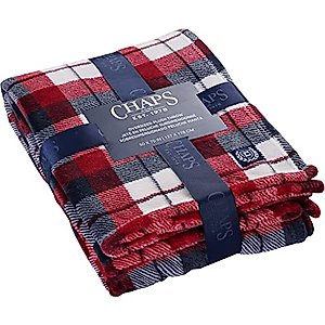 Chaps Plush Plaid Throw Blanket - Oversized Cozy Fuzzy Soft Flannel - 50" X 70" Winchester Plaid - Americana Red