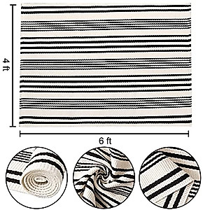 BUAGETUP Black and White Striped Outdoor Patio Rug 4' x 6',Hand Woven Cotton Patio Rug Front Porch Rug Indoor Outdoor Area Rug for Bedroom/Living/Room/Patio