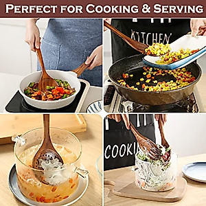 NAYAHOSE Wooden Spoons for Cooking, 6 Pcs Wooden Utensils for Cooking, Natural Teak Wood Non-Stick Cooking Spoons, Comfort Grip Wood Utensils Set for Kitchen