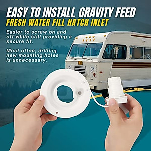 TonGass (2-Pack) Universal Fit Gravity Feed Fresh Water Fill Hatch Inlet for RV Trailers (White) - 4.5" Diameter Fill Hatch Inlet - with 1-1/4 Barbed Connector, Bayonet-Style Cap and 1/2" Air Vent
