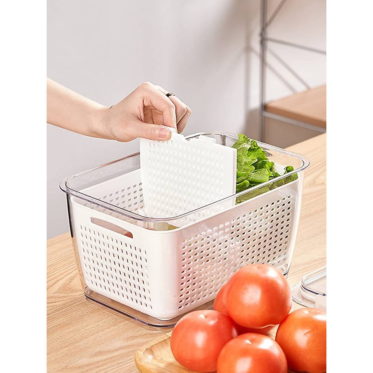 SHEBI PRODUCT - 3-Pack Refrigerator Organizer Bins- Clear Plastic Fridge Organizer for Fruit & Produce with Removeable Tray- Stackable Kitchen Organization- Fruit Containers for Fridge (White)