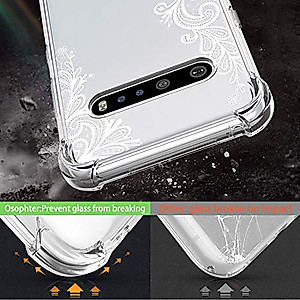 Osophter for LG V60 ThinQ Case for Girls Women Shock-Absorption Flexible TPU Rubber Cell Phone Cases Cover for LG V60(White Lace)