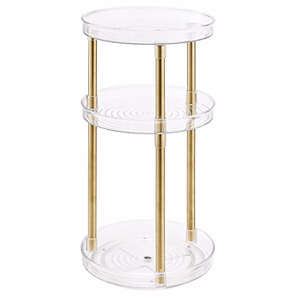 mDesign Spinning 3-Tier Lazy Susan 360 Rotating Makeup Organizer Storage Tower - Beauty Cosmetic Organization Caddy for Bathroom Vanity, Countertop, Makeup Table - Ligne Collection - Clear/Soft Brass