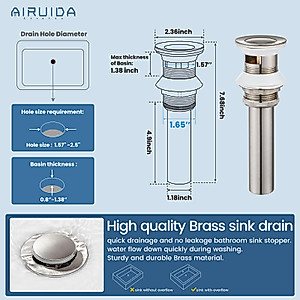 Airuida Widespread Waterfall Bathroom Sink Faucet, Brushed Nickel 8 Inch Widespread Bathroom Faucet with Pop Up Drain, 8 Inch 2-Handle 3 Holes Lavatory Vanity Sink Faucet with Quick Install Pipe