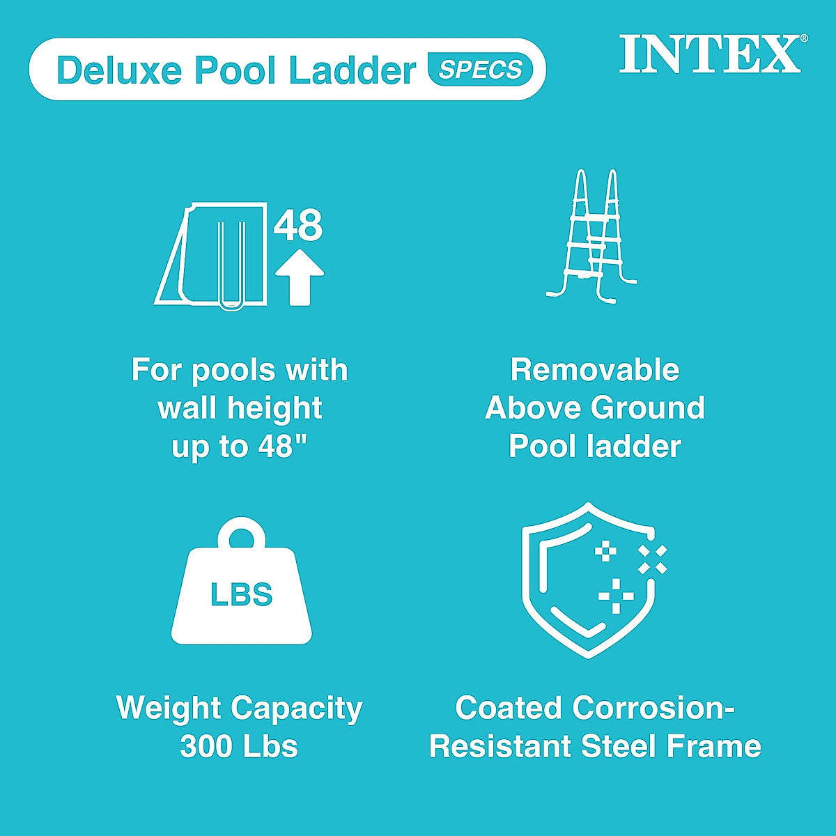 Intex 28076E Heavy Duty Deluxe Pool Ladder with Removable Steps for 48 Inch Depth Above Ground Pools