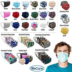 WECARE Disposable Face Mask Individually Wrapped - 50 Pack, Tie Dye Masks 3 Ply
