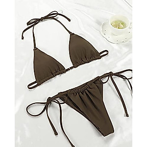 Women Halter String Bikini Set Sexy Thong Cheeky Two Piece Swimsuits Solid Color Bathing Swimwear