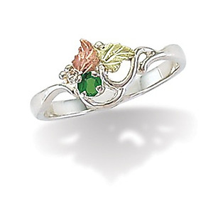Sterling Silver Black Hills May Birthstone Ring with 3 MM Round Synthetic Emerald - Ring Size 7
