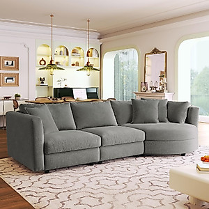 BSYEIO 111.4" Modern Sectional Sofa Couch for Living Room L-Shape Sofa Couch with Curved Chaise, Upholstered 3-Seat Sofa Couch Fabric Couch Set for Apartment Office Grey