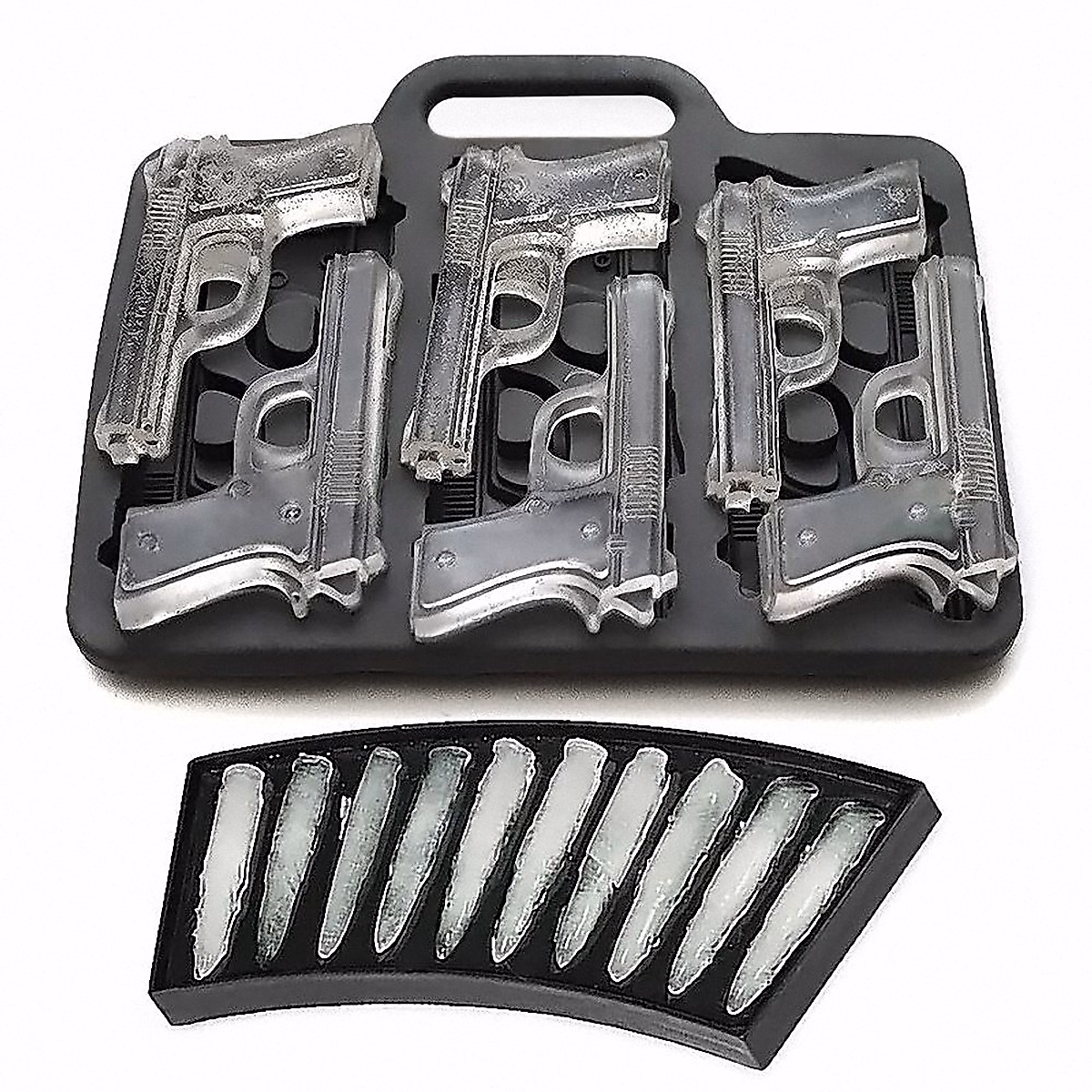 MoldFun 2-Pack Handgun and Bullet Ice Cube Trays Set - Cool TPR Pistol and AK47 Bullet Maker Molds for Whiskey Cocktails Ice Cubes, Chocolates, Jello Shots
