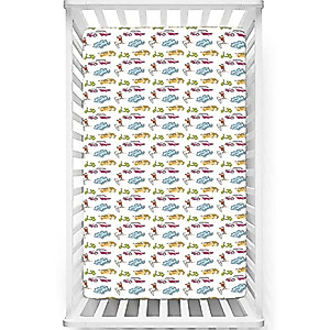 Vintage Car Themed Fitted Mini Crib Sheets,Portable Mini Crib Sheets Soft & Stretchy Fitted Crib Sheet-Baby Sheet for Boys Girls,24“ x38“,Multicolor