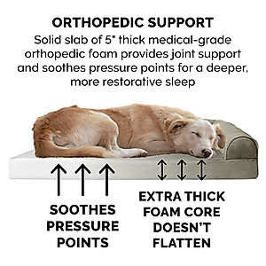 Furhaven Orthopedic Dog Bed for Large Dogs w/ Removable Bolsters & Washable Cover, For Dogs Up to 125 lbs - Faux Fur & Velvet Sofa - Dark Sage, Jumbo Plus/XXL