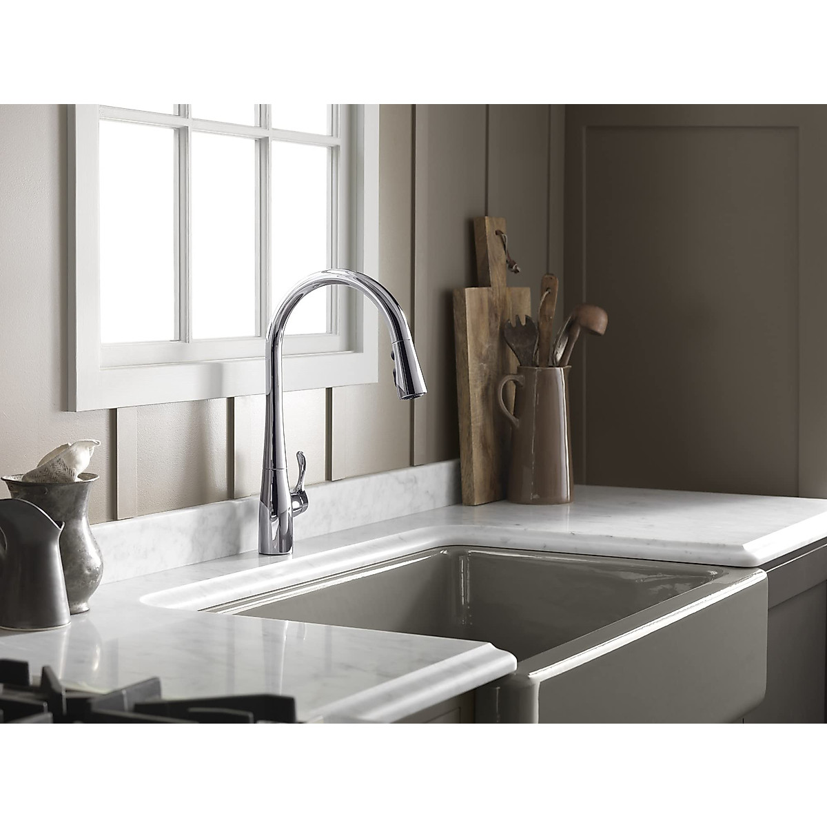 KOHLER Simplice Pull Down Kitchen Faucet, 3-Spray Faucet, Kitchen Sink Faucet with Pull Down Sprayer, Polished Chrome, K-596-CP