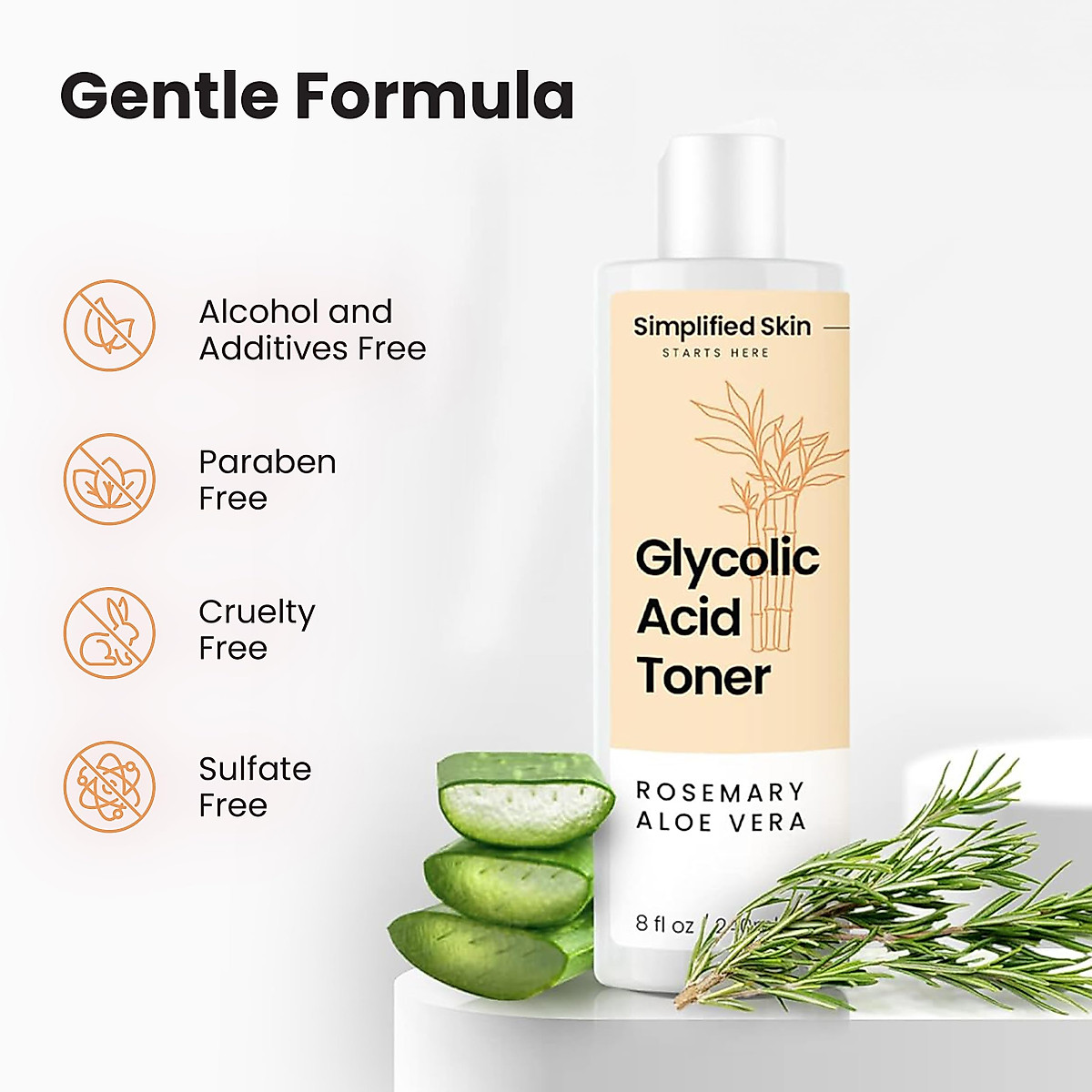 Glycolic Acid Toner for Face - Facial Toning Solution - 8% Glycolic Acid - Hydrating, Anti-Aging, Exfoliating Face Toner for Women & Men - with AHA, Aloe Vera, & Rosemary Extract Skin Toner - 8 Fl Oz