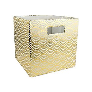 DII Collapsible Hard Sided Bin, Waves, Gold, Large