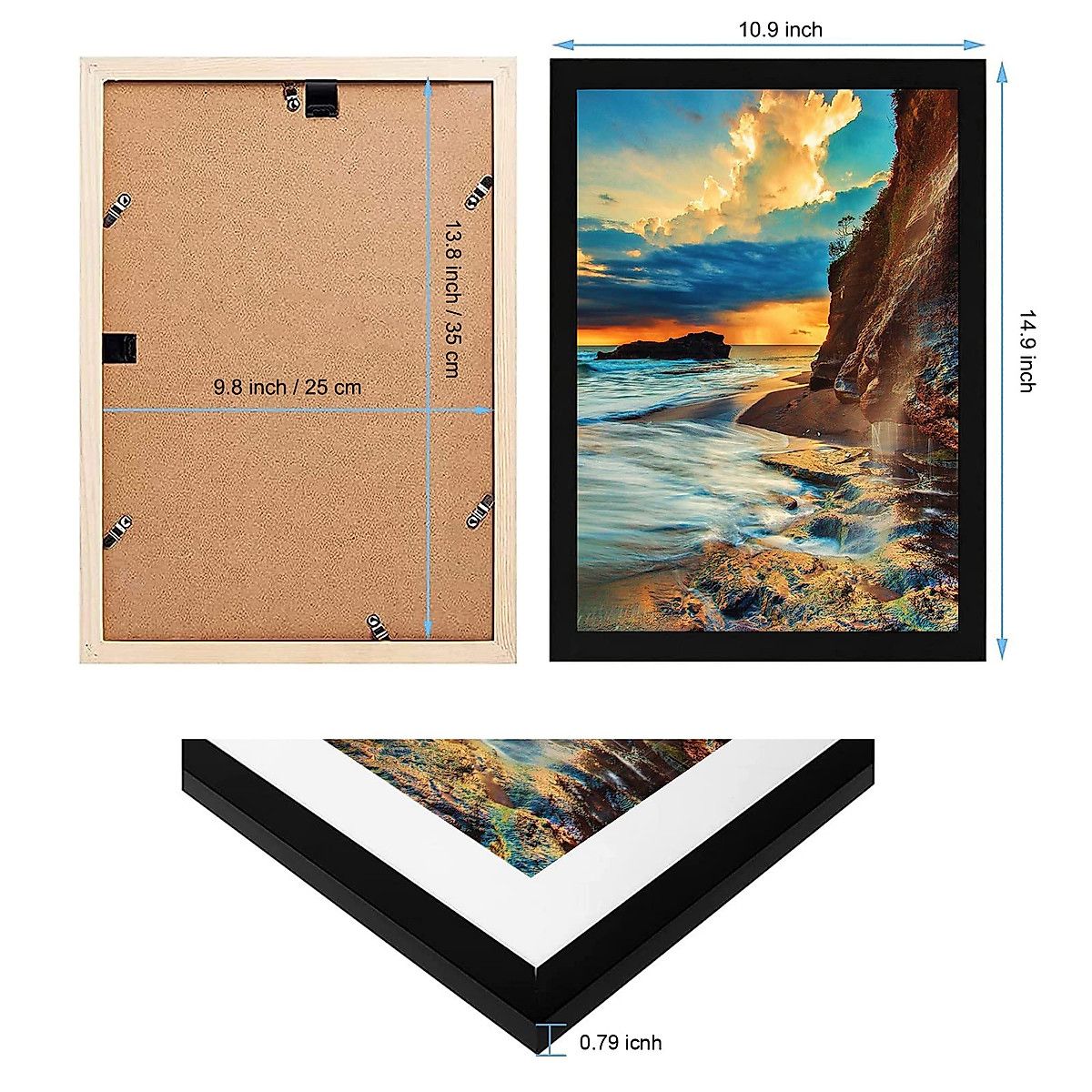 Diamond Painting Frames, 9.8x13.8in Picture Frame for 30x40cm/12x16in Diamond Painting after Cropping, Solid Wood Frame with Plexiglass Black