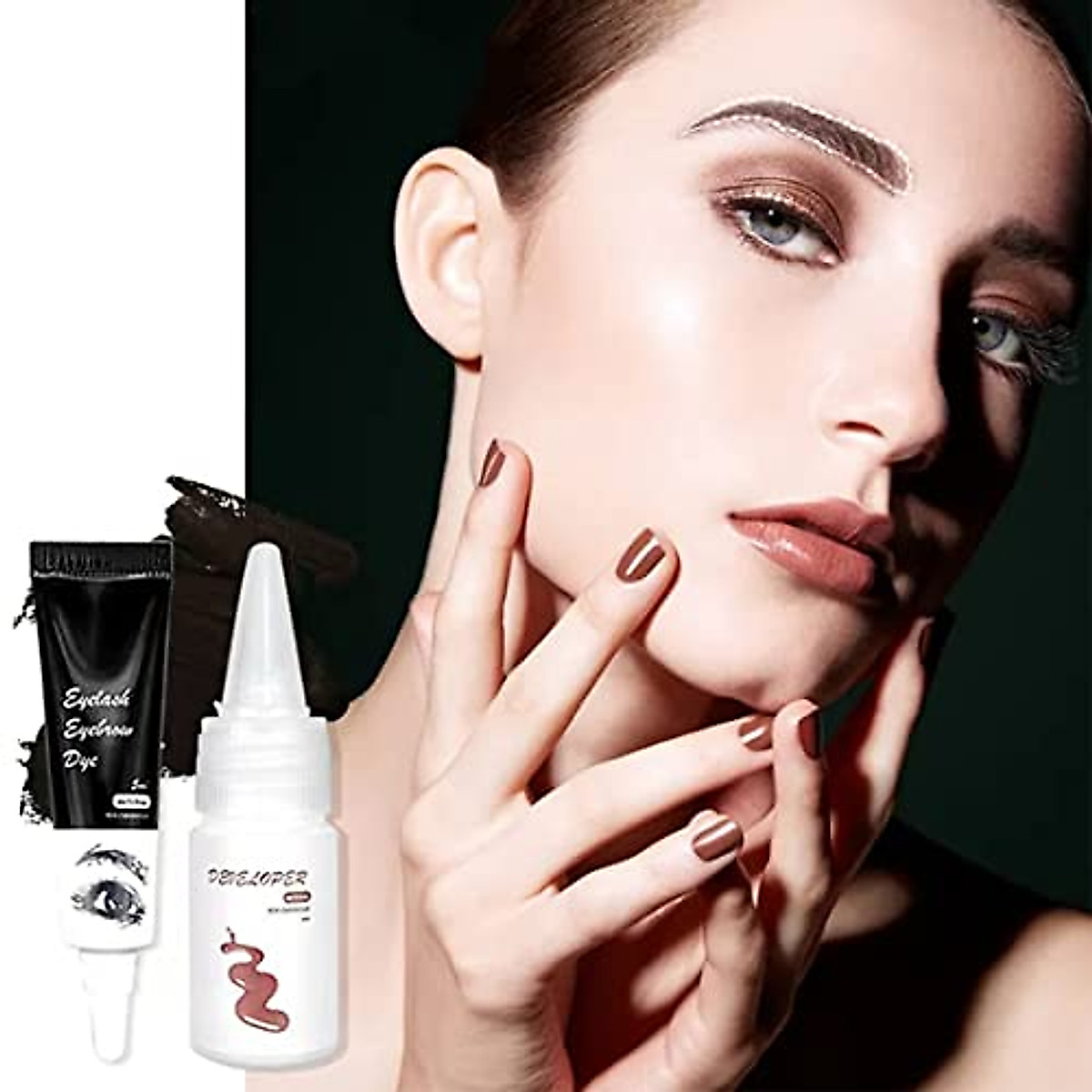 2 in 1 Black Color Set for Lashes and iBrows, Natural Bushy Eyebrow Makeup Kit, Lasting for 6 Weeks DIY Hair Dying for Salon Home Use 5ml (Black)