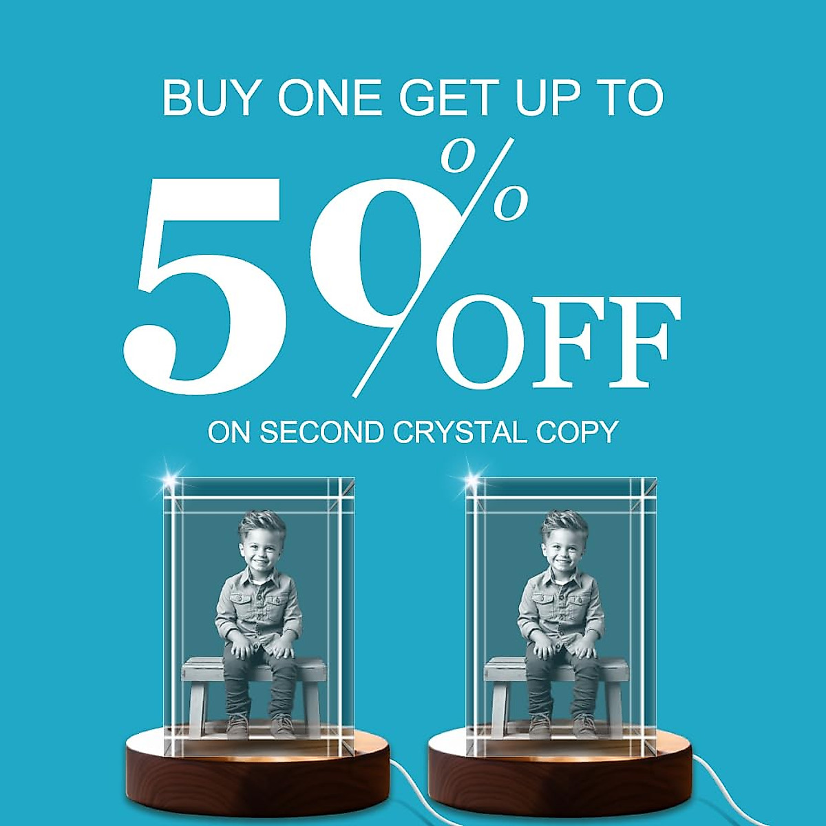 DAIYI Custom 3D Crystal Photo Personalized Photos Cubes for Pictures,Laser Engraved Crystals with Your Own Picture Wedding Birthday Gift Cube Size W2xL2 Inches