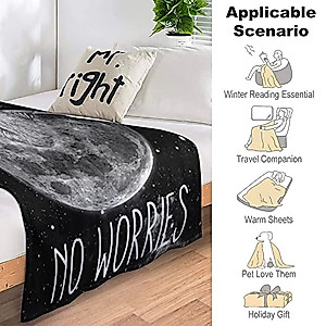 Sleep Sloth On Moon No Hurries No Worries for Boys Adults Room Decor Super Soft Warm Fleece Plush Flannel Blanket Stuff Gift for Adult Kids Men Women 60"X50"