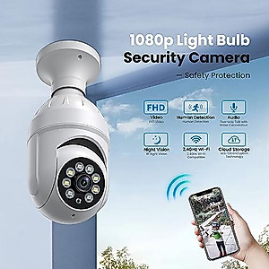 BITEPASS 1080p Light Bulb Wireless Security Camera, 355° Panoramic Dome Cam, Live View, AI Human Detection, 2-Way Audio, Color Night Vision, Cloud Storage, Spotlights, Indoor Outdoor Surveillance