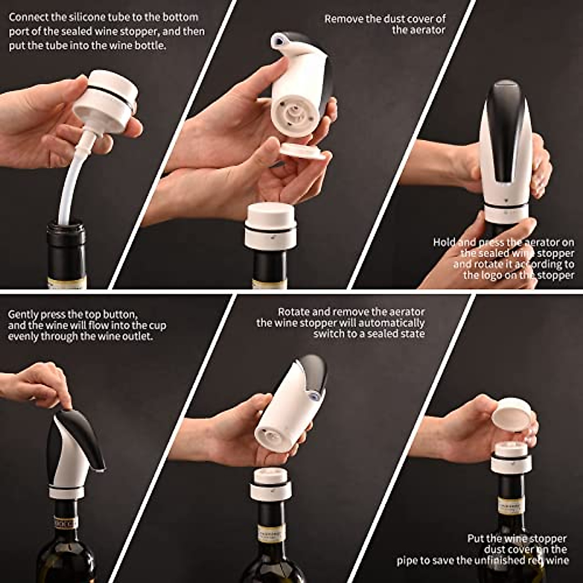 CIRCLE JOY Electric Wine Aerator Pourer Rechargeable 3-in-1 Automatic Wine Decanter Dispenser Preserver Penguin Shape Gifts for Wine Lovers, Black