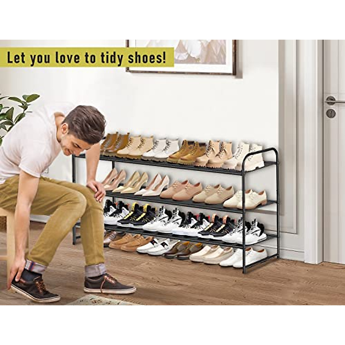 MISSLO 4 Tier Boot Shoe Rack + 3 Tier Long Shoe Rack for Closet Shoe 0rganizer