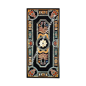 48" x 24" Inch Dinning Table Natural Black Marble Inlay Semi Precious Stones, Eating Table, Marble Patio Table, Rectangular Table