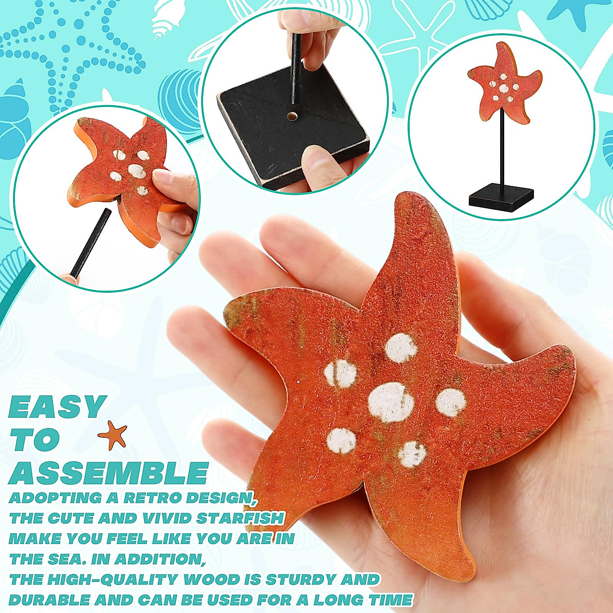 3 Pcs Summer Beach Tiered Tray Decor Starfish Table Decor Summer Wooden Table Signs Rustic Farmhouse Tabletop Centerpiece for Home Office Bedroom Table Shelf Desk