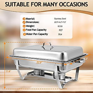 XYJBHB 2 Pack Stainless Steel Chafing Dish 8 QT Half Size Chafing Dish Buffet Set Silver Rectangular Catering Chafer Warmer for Buffet Banquet Party Catering Supplies