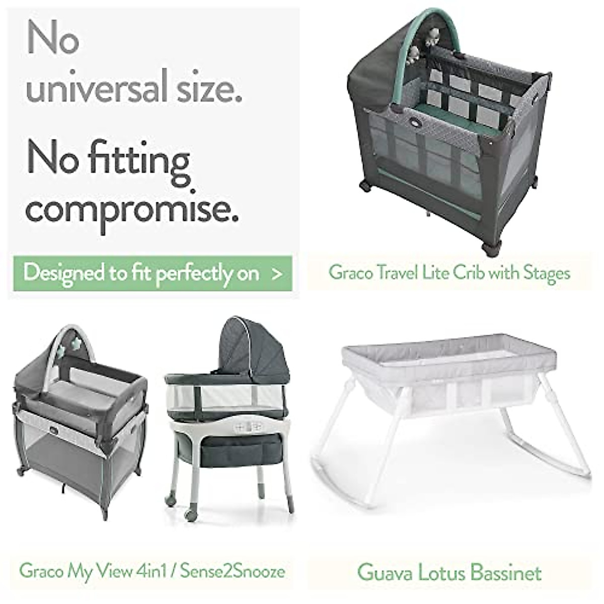 Travel Lite Crib Sheets Compatible with Graco Travel Lite Crib with Stages – Fits Perfectly on 20” x 30” Mattress Without Bunching Up – Snuggly Soft Jersey Cotton – Grey Sheep, Stripe – 2 Pack