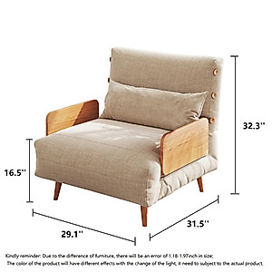 Kaxiti Sleeper Chair Bed - Convertible Sofa Bed for Living Room, 3 in 1 Sleeper Chair Bed Futon Chair, Comfortable Reading Chaise, Linen Fabric Beige (Single)