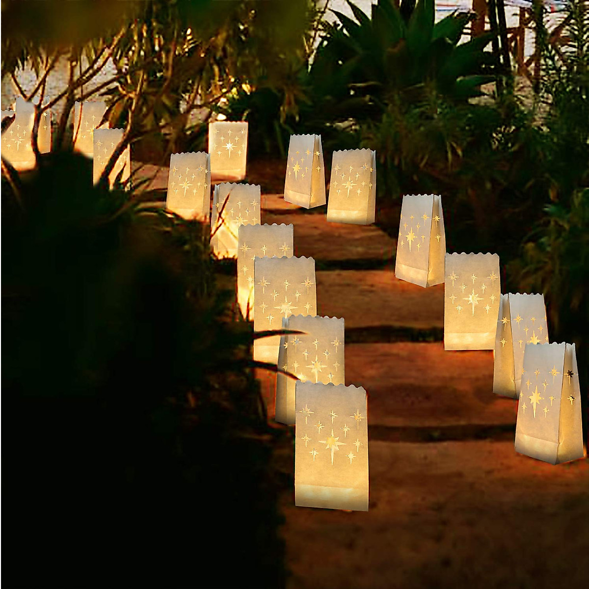 Homemory Luminary Bags with Flameless Candles, 24 LED Tea Lights with 24 Bags, Flameless Tealights Candles with Warm White Lights, Small Electric Tea Candles for Wedding, Party, Christmas, 150+ Hours