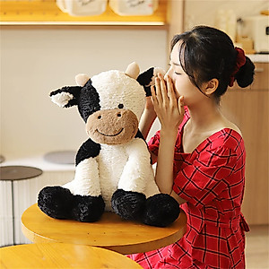 pangcangshu Cow Year Plush Toy Cute Cattle Stuffed Animals Cattle Soft Doll Kids Toys Birthday Gift for Children Easter, Thanksgiving, Christmas, New Year's Gifts(Black and White, 20cm/7inch)