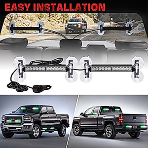 AINBIN 2x 10.7 inch Emergency Strobe Lights 24 LED Green White Warning Flashing Safety Dash Side Window Front/Rear windshield Lights Grill Surface Mount for Volunteer Firefighter Vehicles POV Trucks